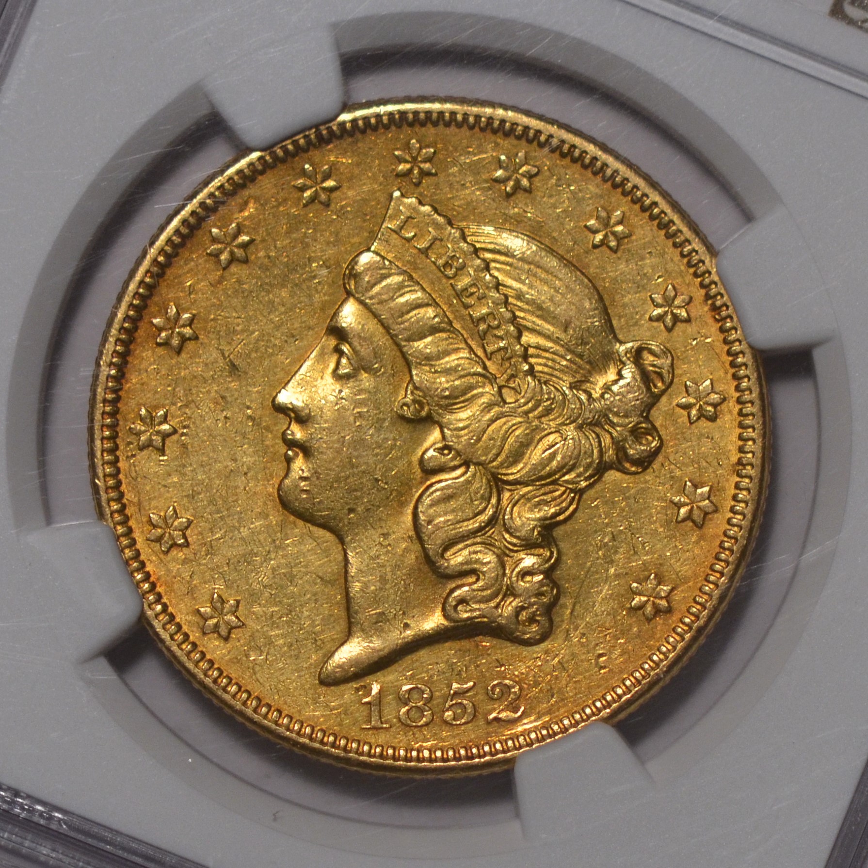 1852-O $20 Double Eagle- NGC AU58