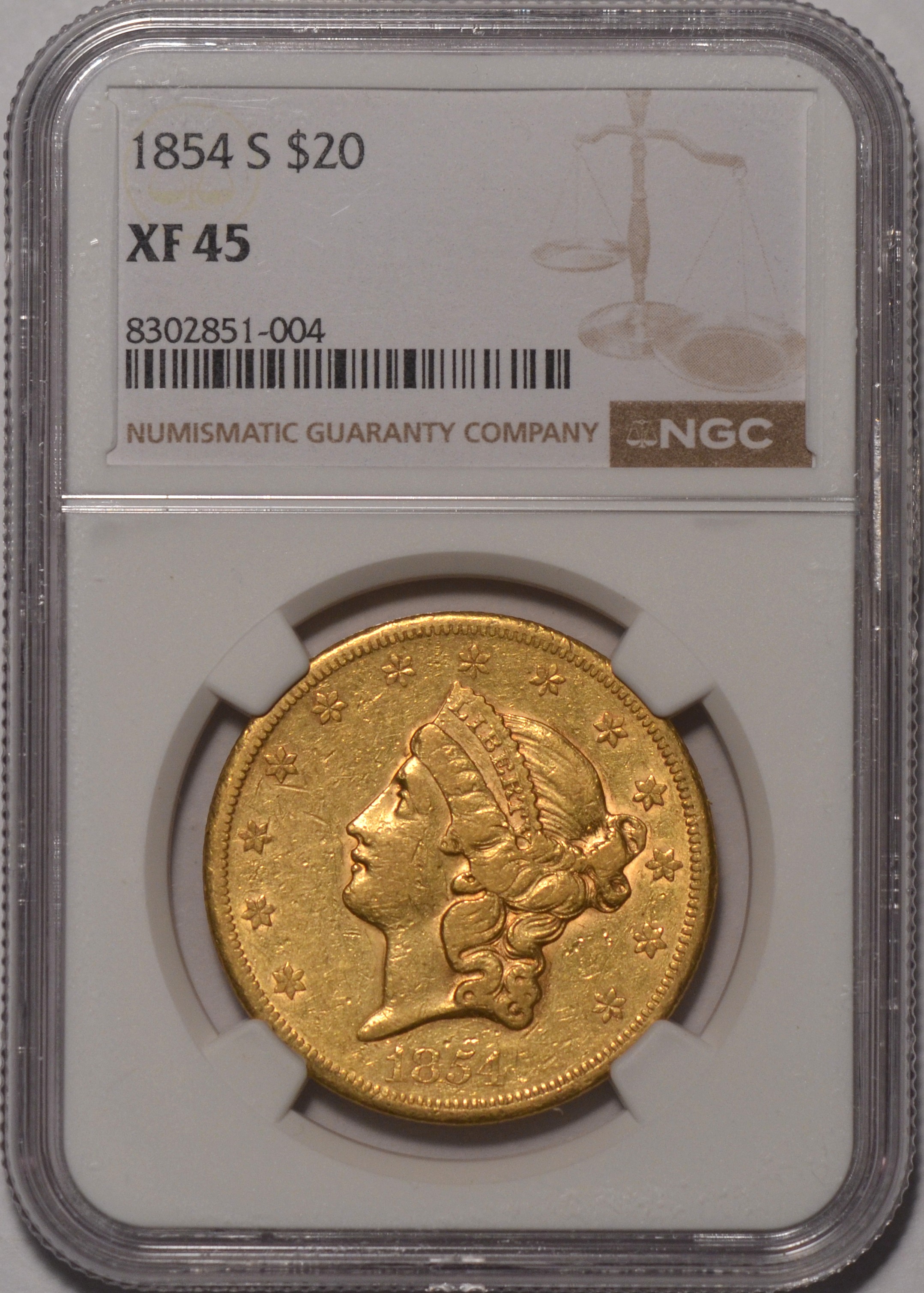 1854-S $20 Double Eagle NGC XF45