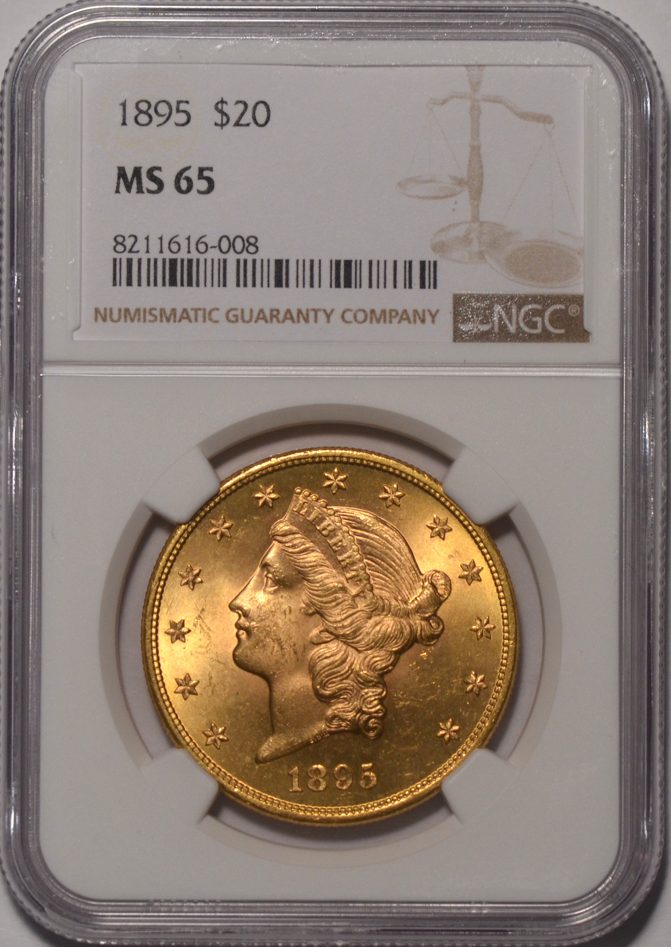 1895 $20 Double Eagle- NGC MS65