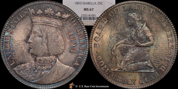 1893 Isabella Quarter|1893 Isabella 25c NGC MS67