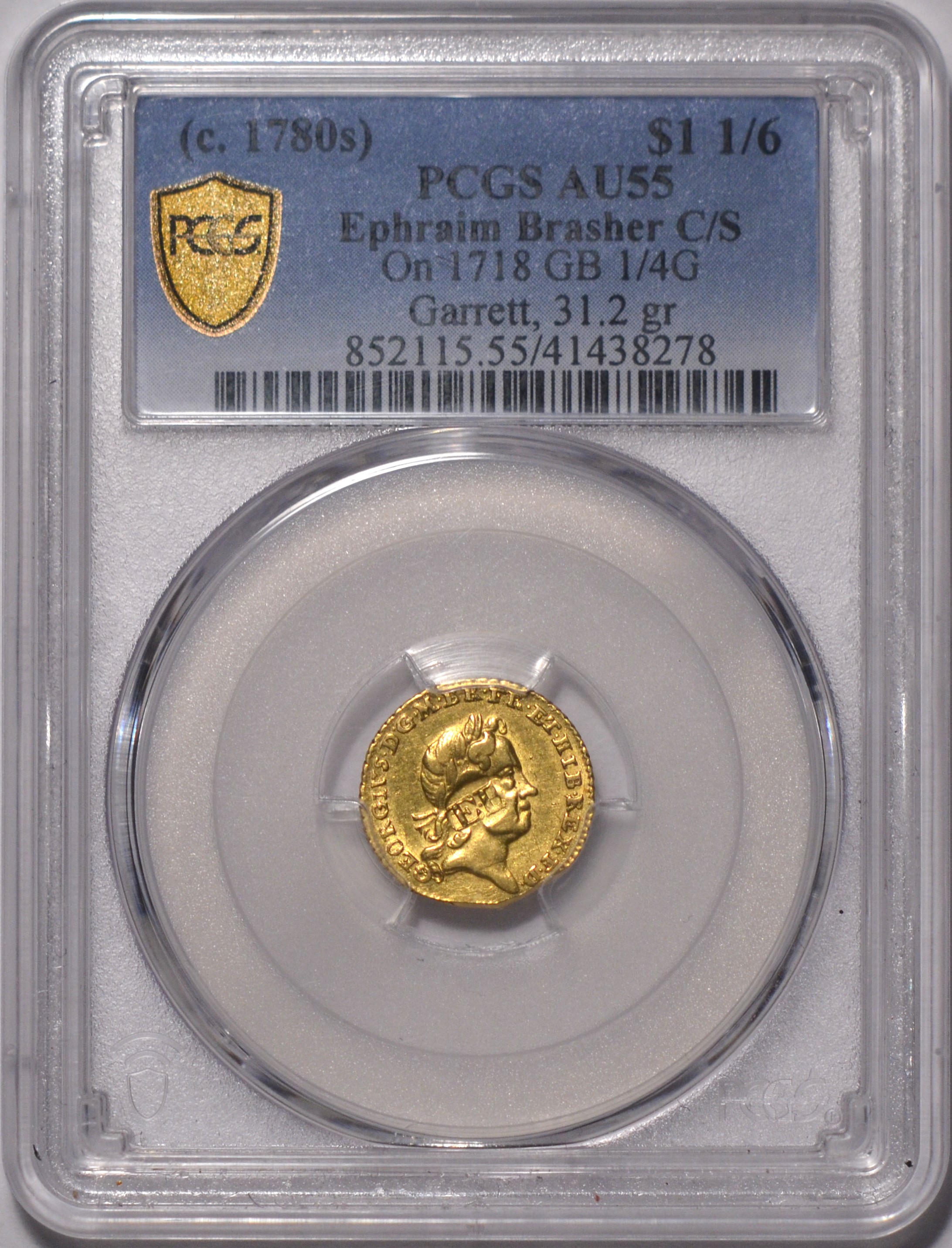 Brasher Regulated Gold $1 on 1718 GB 1/4G