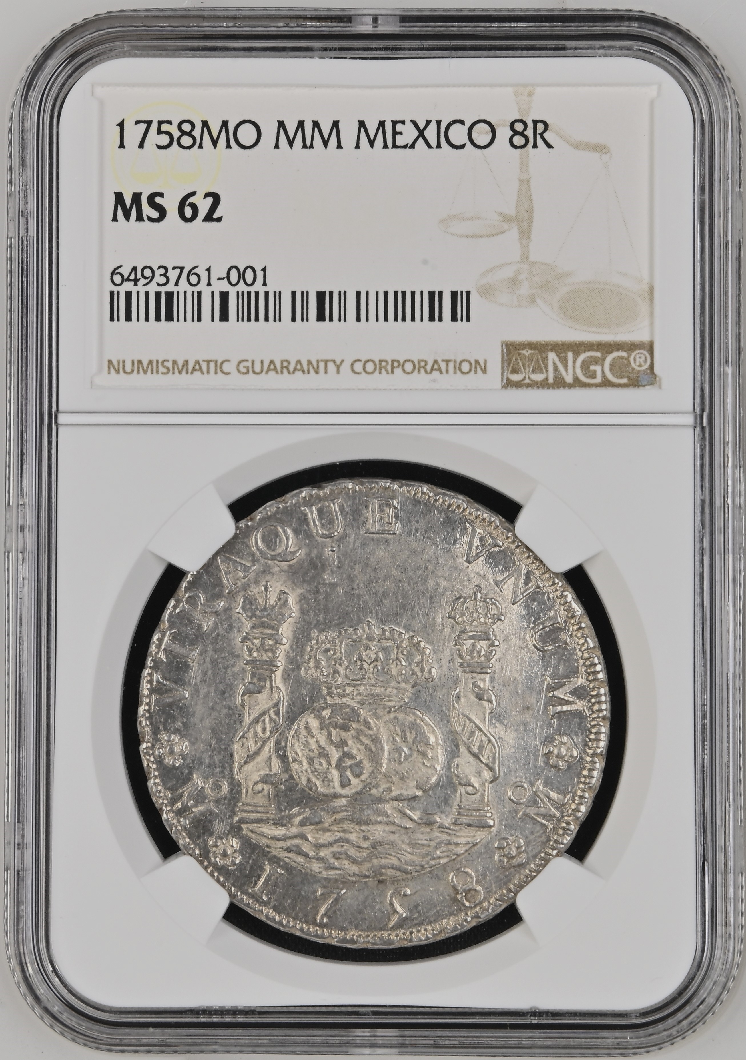 1758 Mexico Pillar Dollar 8R NGC MS62